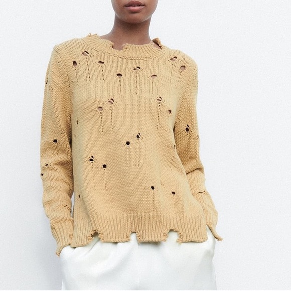 Zara | Sweaters | Zara Knit Sweater With Rips | Poshmark